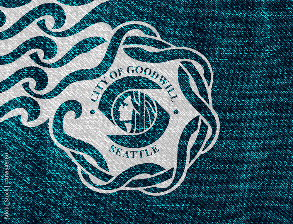 Flag of the city of Seattle, Washington, USA, on a background of fabric ...