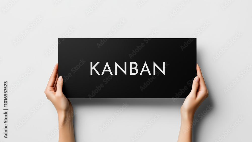 person holding a blackboard with the word Kanban. keyboard and software scrum kanban agile board ...