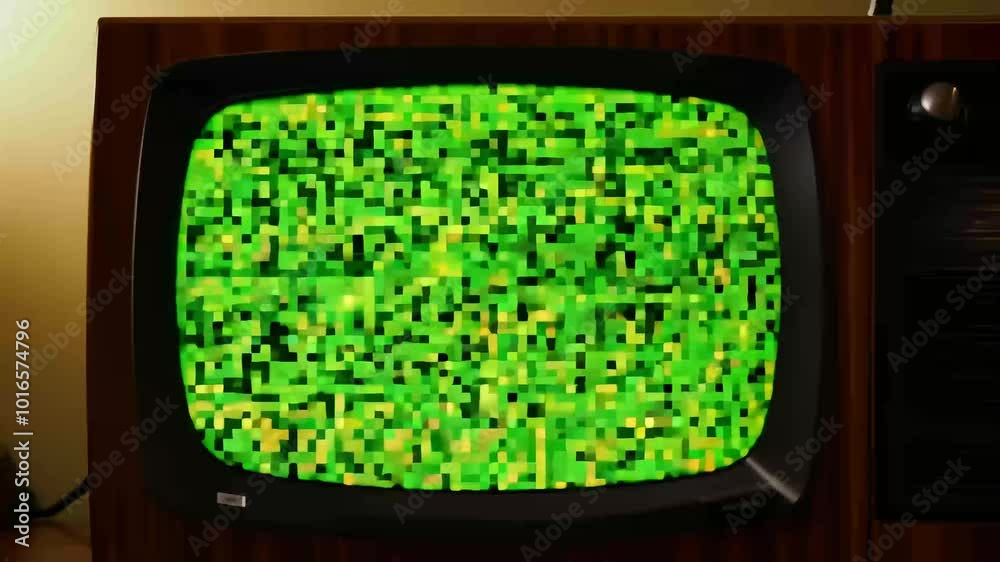 nostalgic moment ofretro TV turning displaying static noise interactive ...