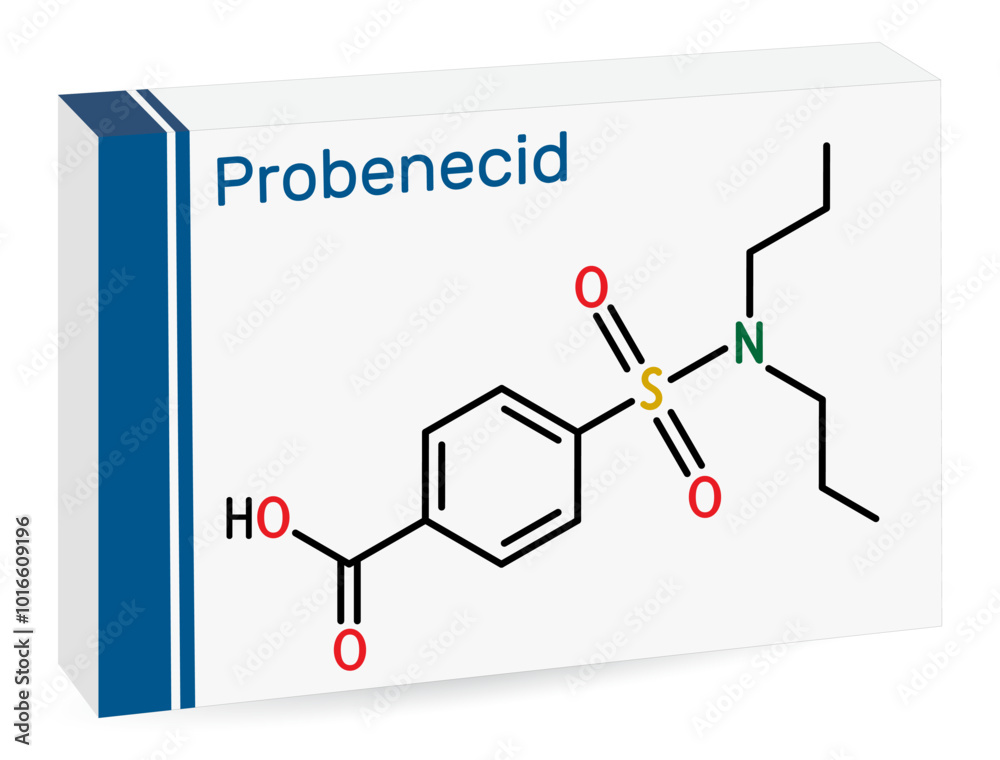 Probenecid molecule. A uricosuric agent used in the treatment of gout ...