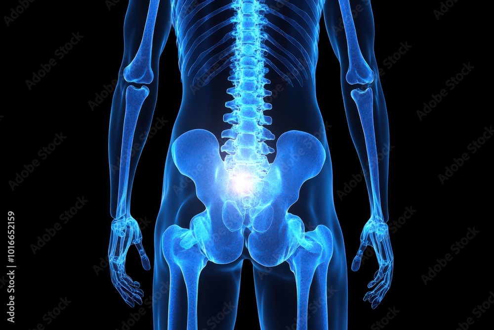 ภาพประกอบสต็อก Anatomical view of a human skeleton highlighting the ...