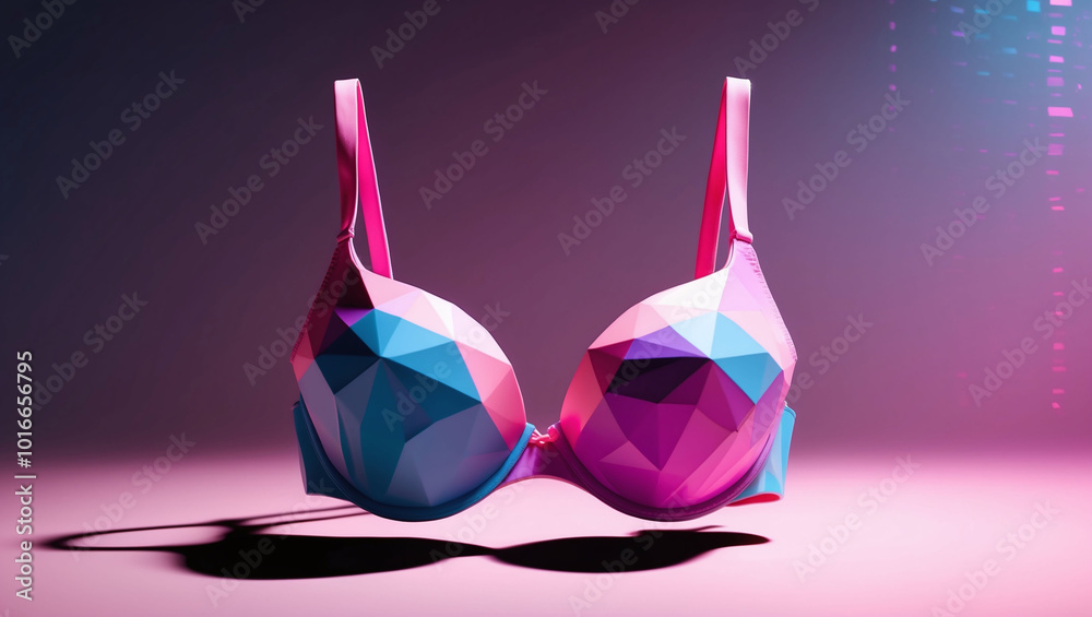 Cinematic low-poly bra photograph with vibrant pastel hues and 80s neon ...