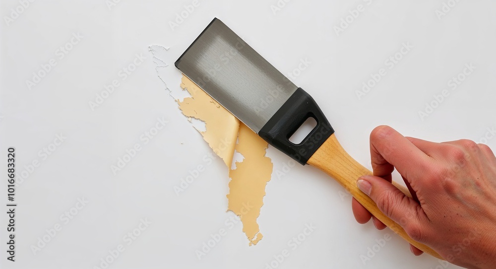 Hand drawing clipart of a paint scraper peeling off old paint on plain ...