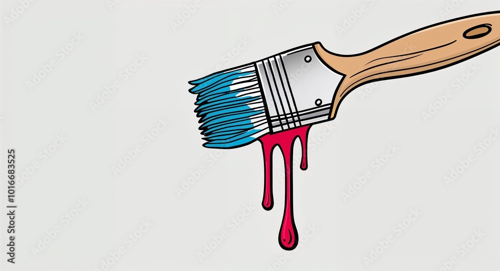 Hand drawing clipart of a paintbrush dripping with paint on plain white ...