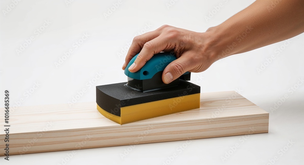 Hand drawing clipart of a sanding block smoothing wood on plain white ...