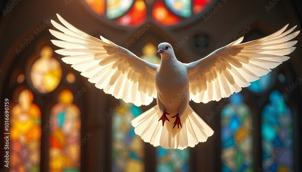 White Dove, Symbol of the Holy Spirit with Church Stained Glass ...