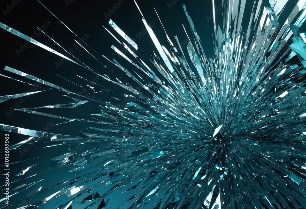 Abstract shattered glass effect with sharp, angular shapes, creating a ...