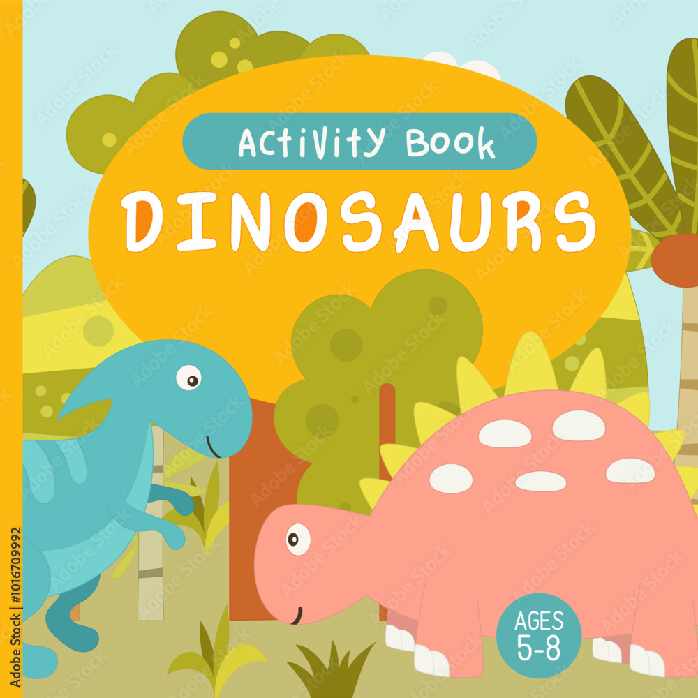 Cover template for Kids activity book, Dinosaur game activities book ...