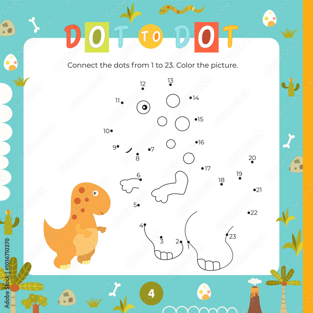 Dinosaur activities for kids. Dot to dot game – little Dino. Connect ...