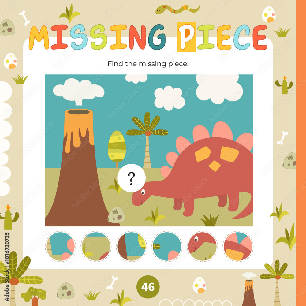 Find the correct missing piece for picture. Cute Dinosaur activities ...