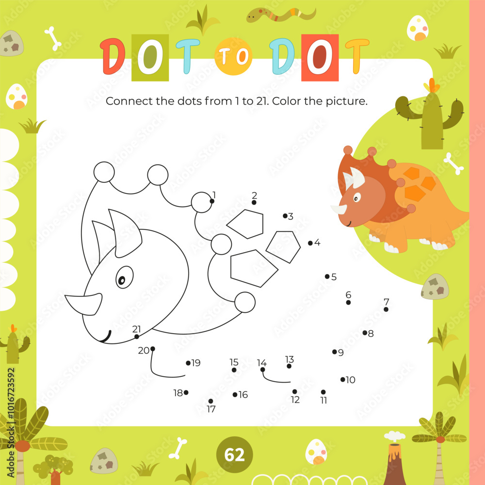 Dino activities for kids. Dot to dot game – Dinosaur. Connect the dots ...