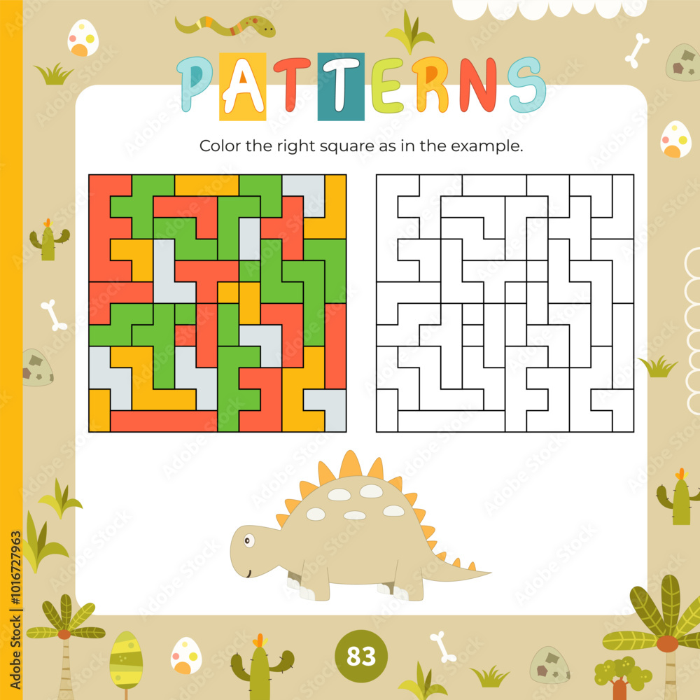 Activity page for kids – continue mosaic pattern, color as in example ...