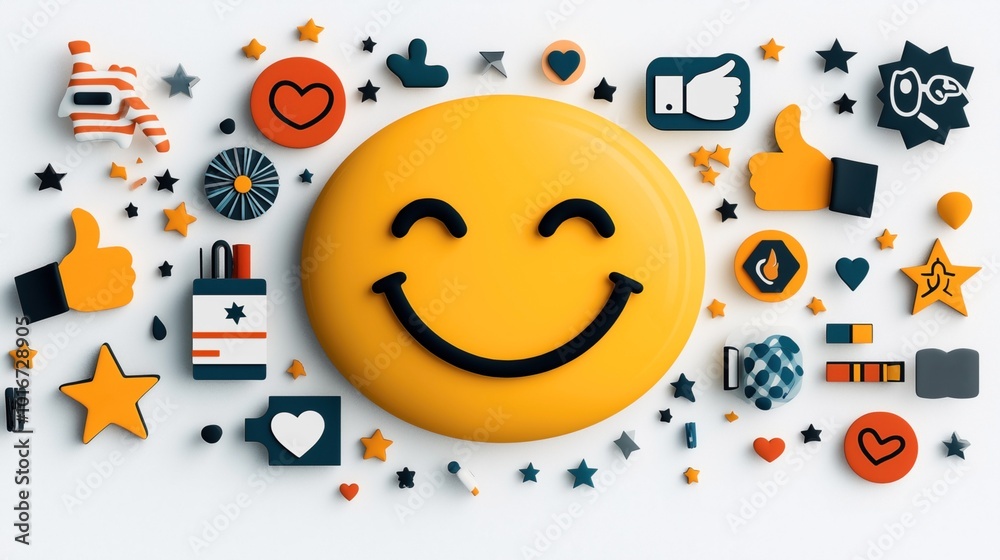 Image of a large yellow smiley face surrounded by various social media ...