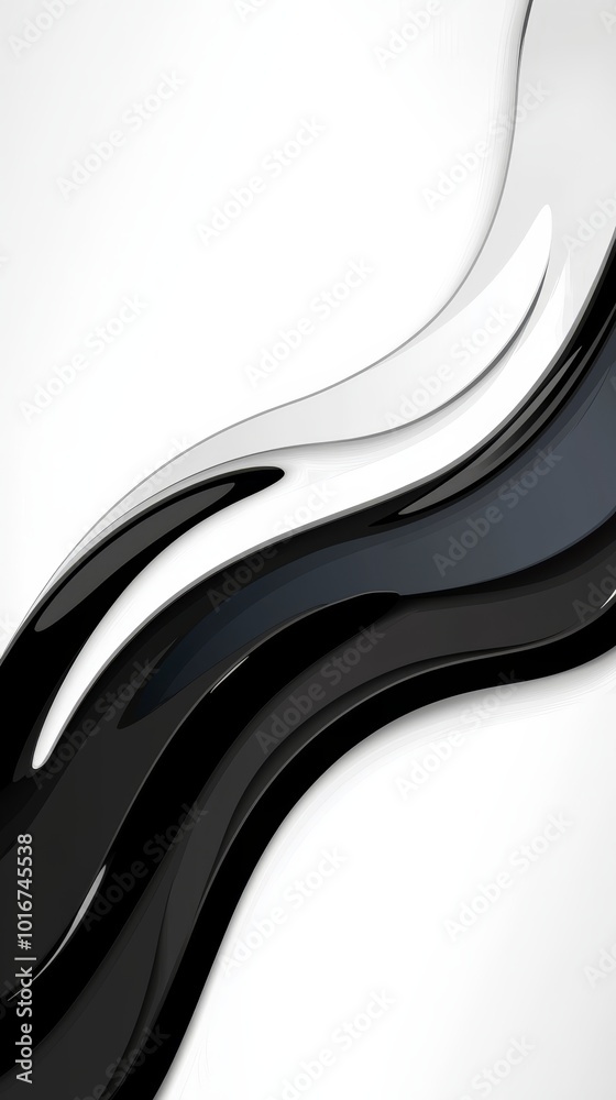 A black-and-white abstract image features a curved design at the bottom ...