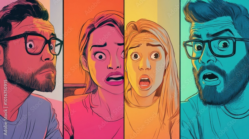 A funny digital cartoon showing a split screen of an anxious host ...