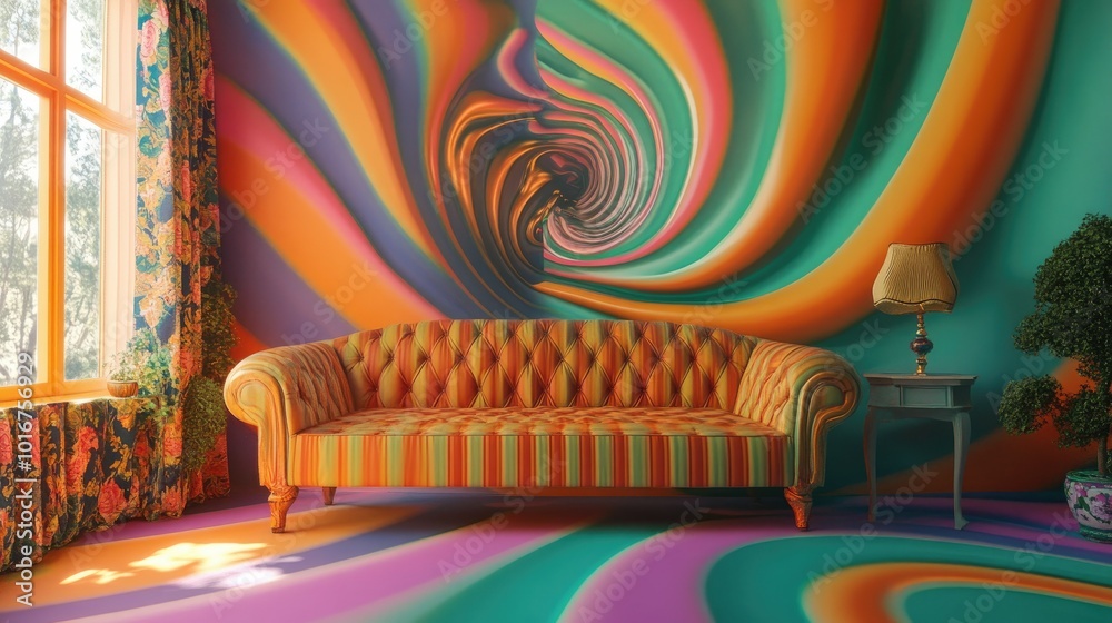An enchanting perspective of a Victorian couch surrounded by swirling ...