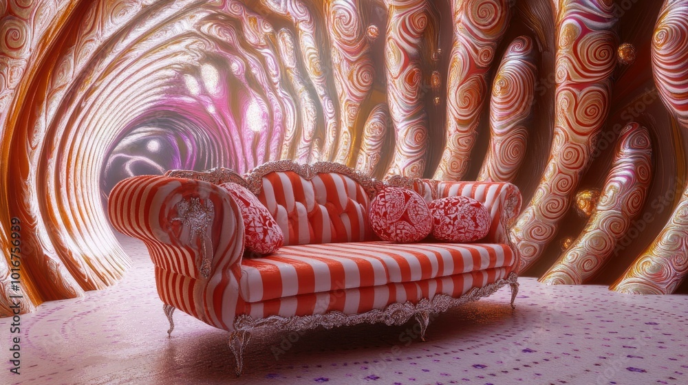 An enchanting perspective of a Victorian couch surrounded by swirling ...