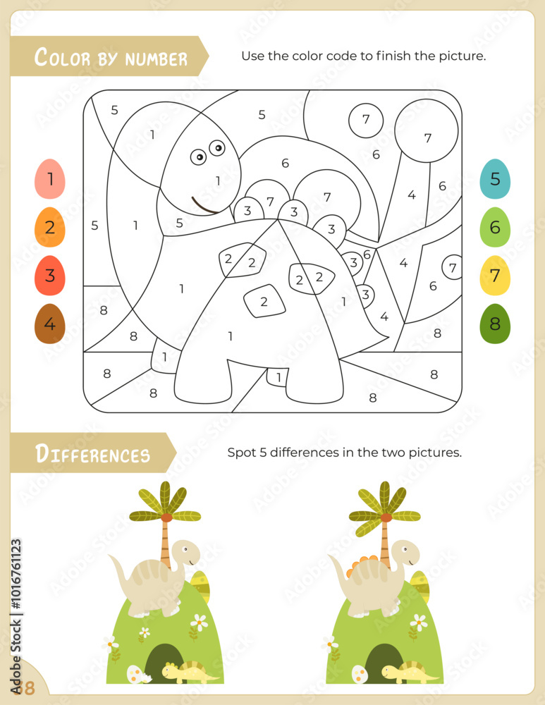 Activity Pages for Kids. Printable Activity Sheet with Dinosaur ...