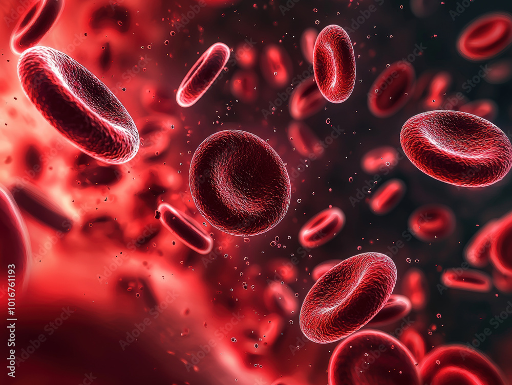 Vibrant image of blood cells flowing in dynamic environment, showcasing ...