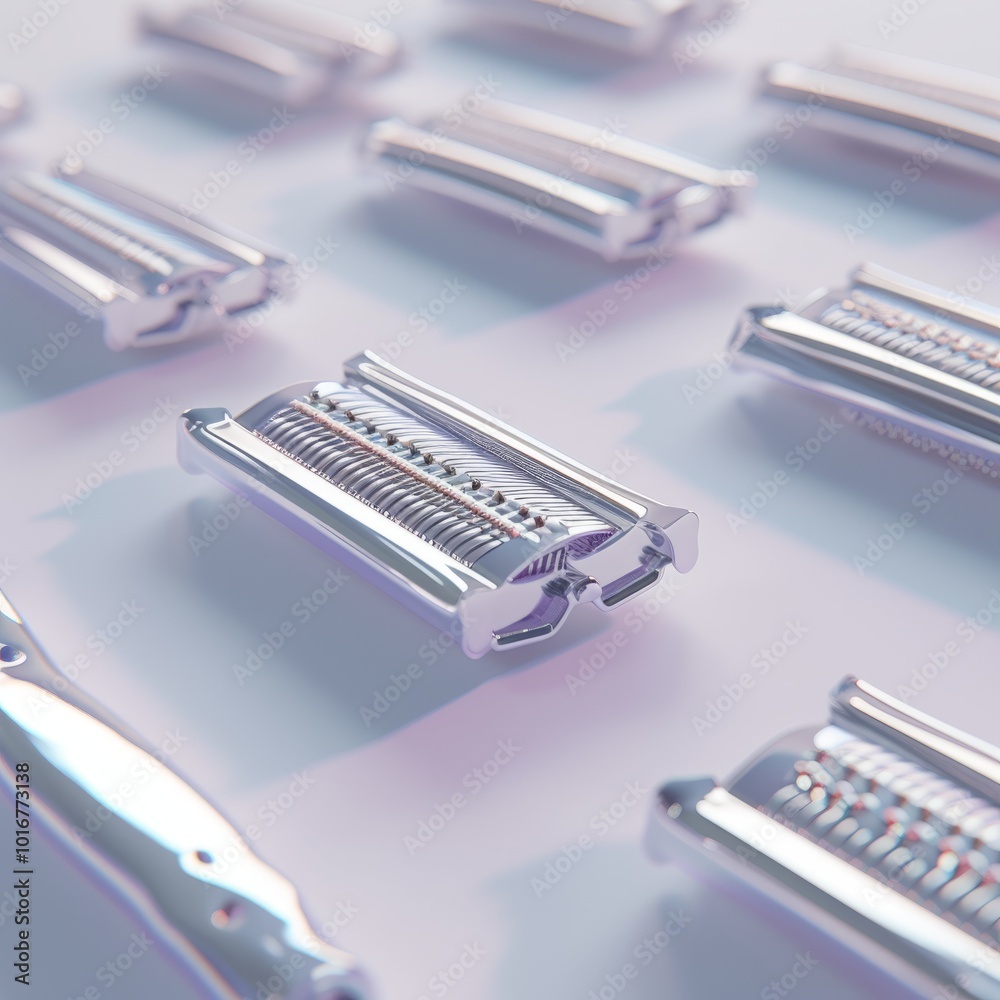 white background and An ultra realistic image of razor blades for a wet ...