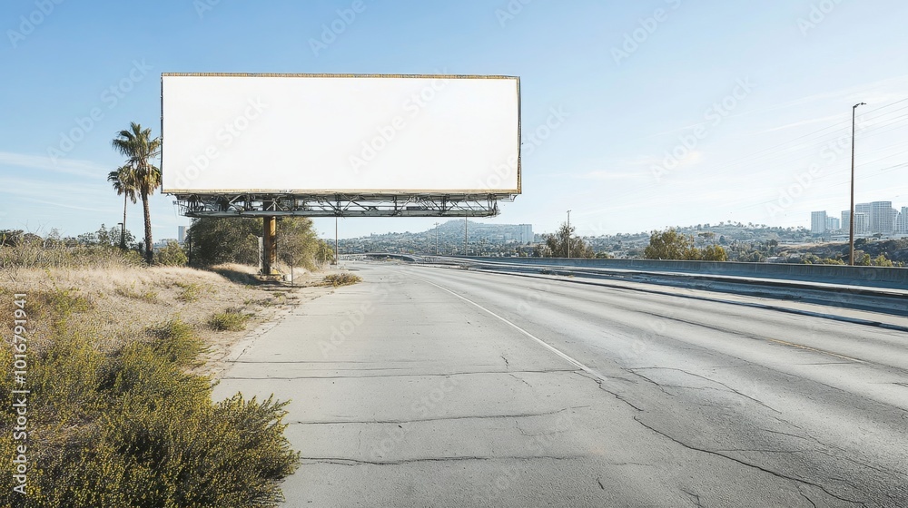 Empty billboard on the side of a highway. The billboard is located in a ...