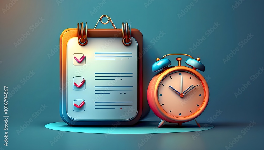 checklist and a clock, perfect for time management concepts.Time ...