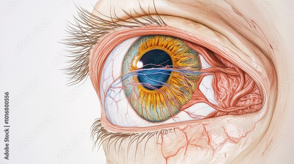 Cross-section of a human eye, showing the cornea, retina, and optic ...