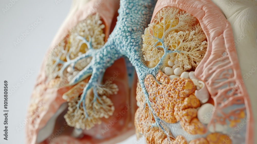 ภาพประกอบสต็อก Cross-section of a human lung, showing the bronchi ...