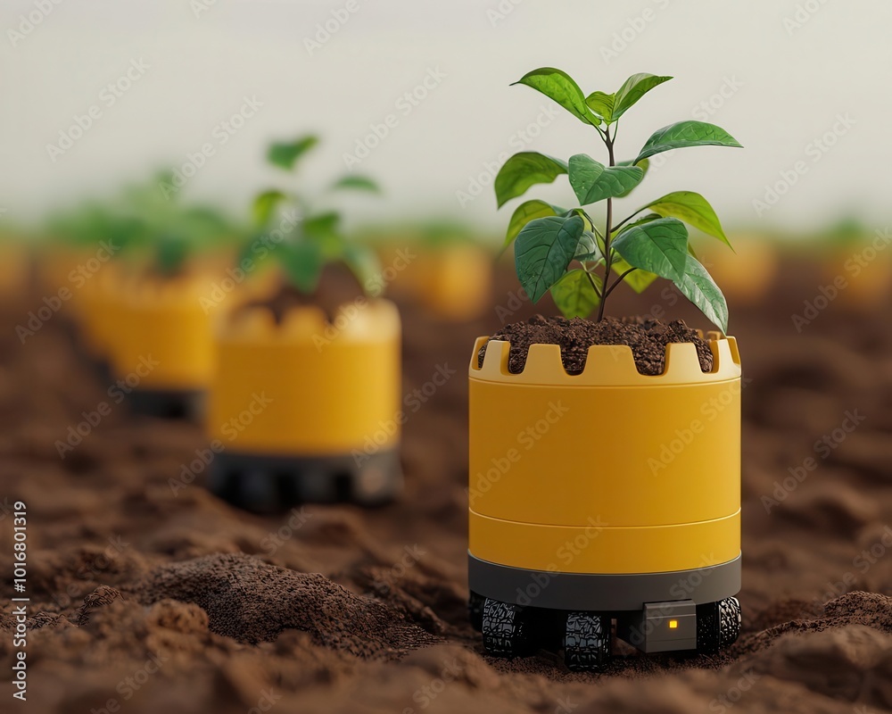 3D-printed tree pods being transported and planted by autonomous ...