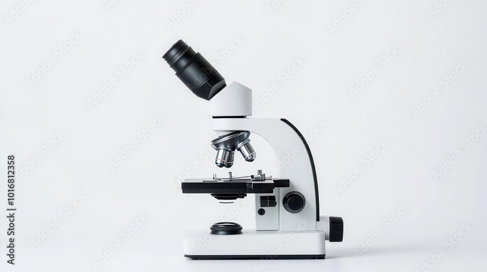 isolated microscope on a pristine white background, highlighting its ...