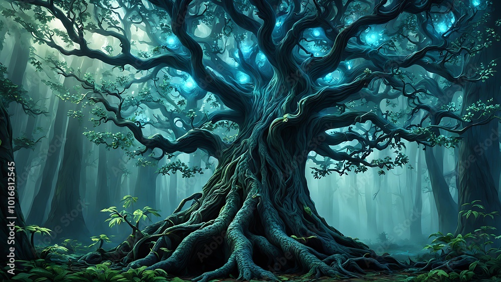 a bizarre alien tree, its bark covered in shimmering metallic scales ...