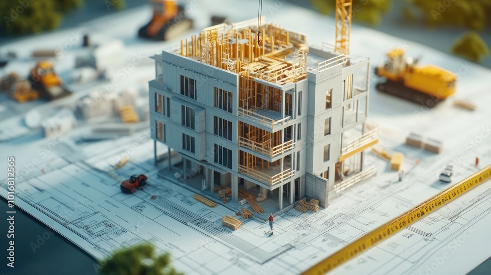 Model design paper 3D Draft illustration of building construction for a ...