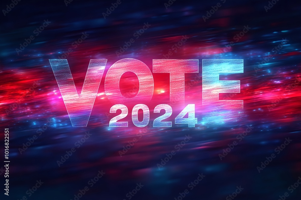 Glowing 'Vote 2024' message with dynamic red and blue light trails ...