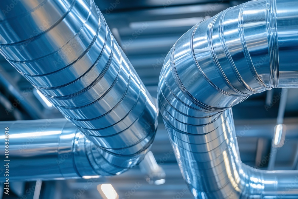 Shiny Silver Ventilation Ducts Intersecting in a Building Stock Photo ...