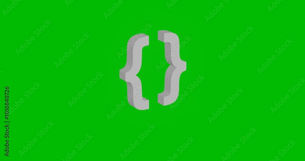 Animation of rotation of a white curly brackets symbol with shadow ...
