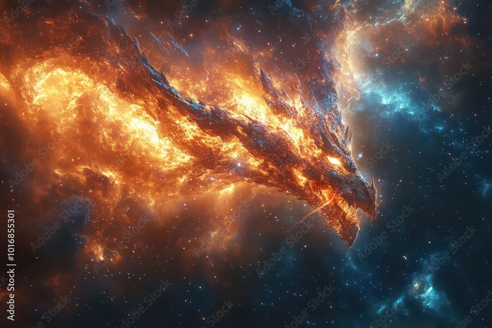 ferocious cosmic dragon wreaking havoc across galaxies celestial flames ...