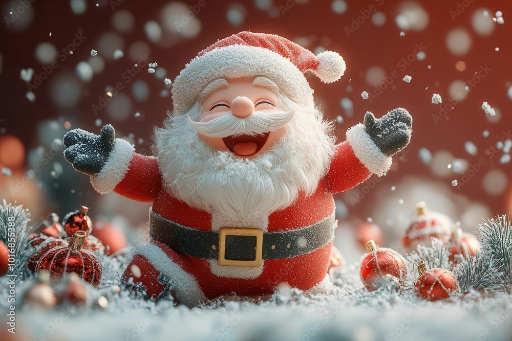 festive 3d cartoon santa claus character joyfully dancing with a wide ...