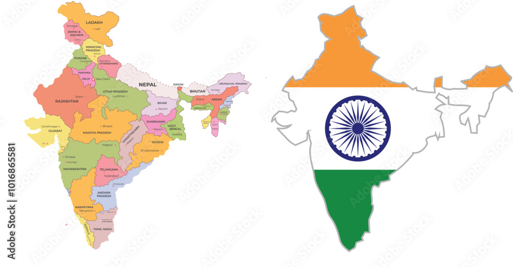 India map India’s official color map is presented alongside a colorful ...