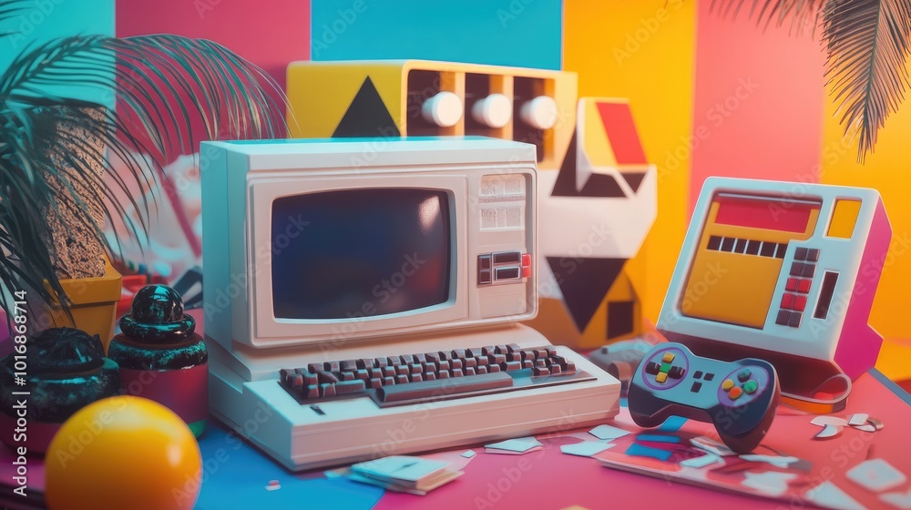 Bright and bold 90s aesthetic featuring abstract shapes and geometric ...