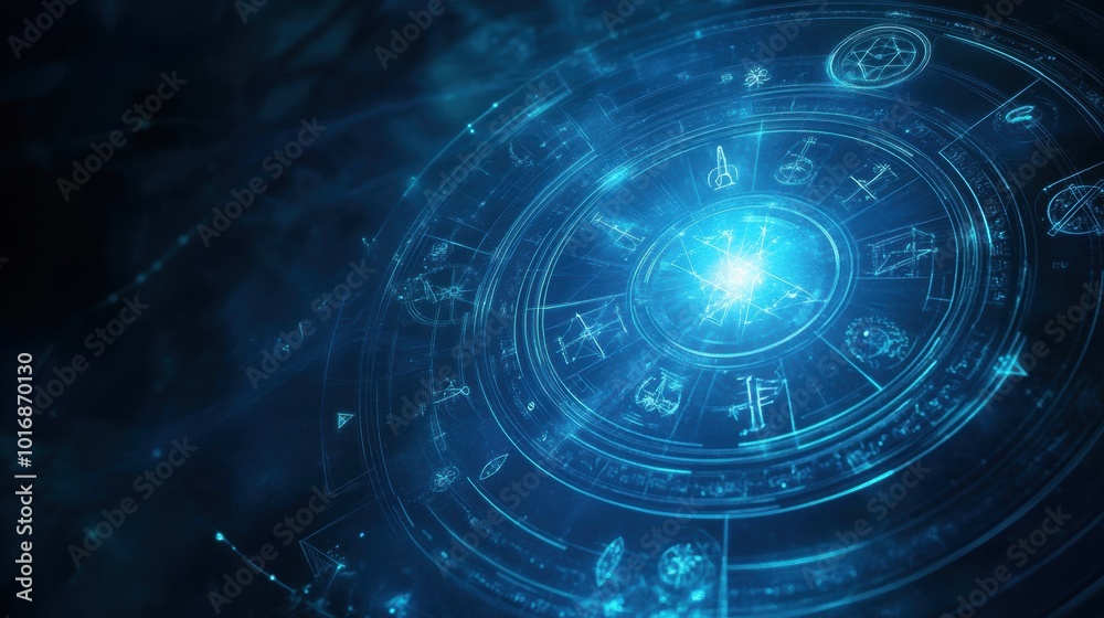 Mystical circle filled with astrological symbols and celestial diagrams ...