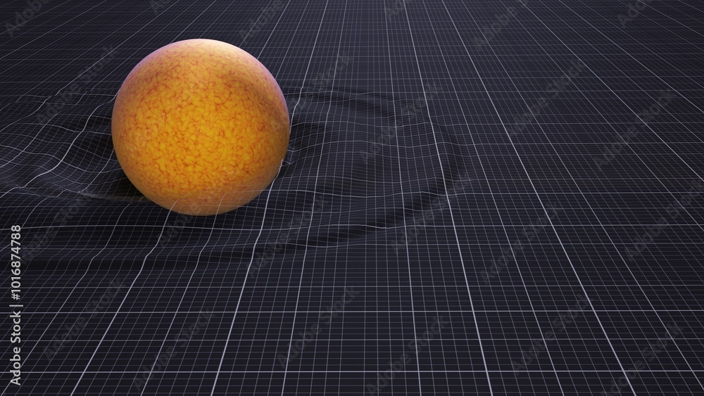 Object warping space. Sphere moves through space, gravity waves ...