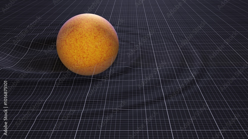 Object warping space. Sphere moves through space, gravity waves ...