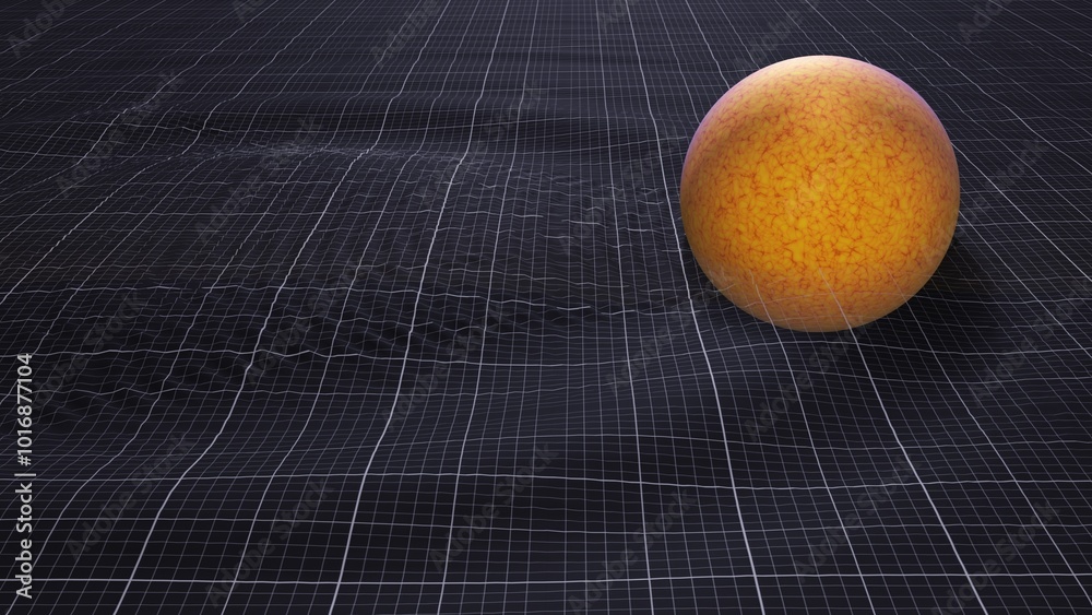 Object warping space. Sphere moves through space, gravity waves ...