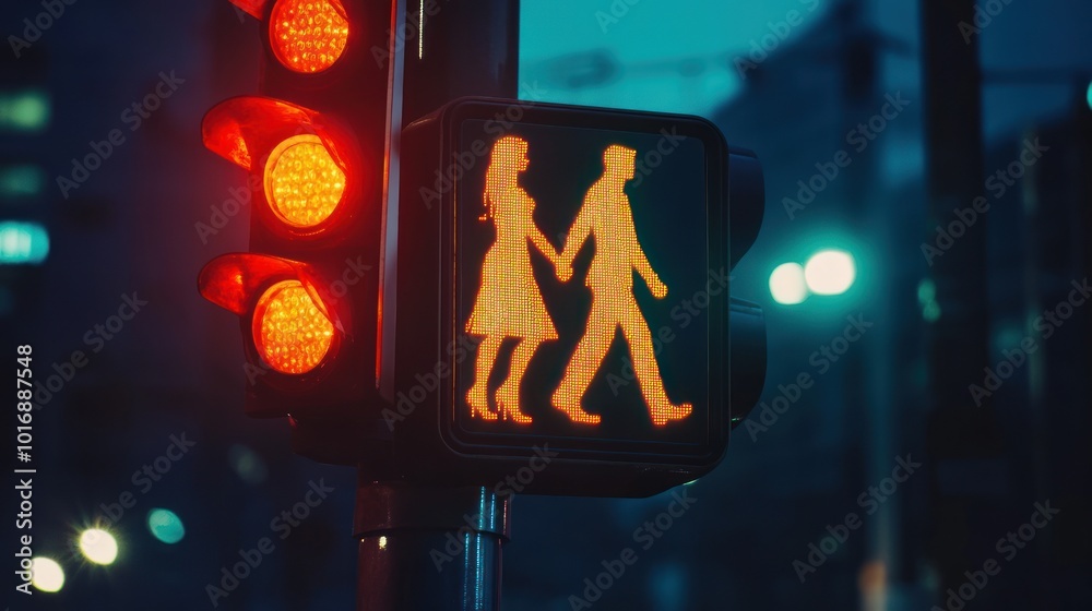 Romantic traffic lights with dim state, each showing an outline of love ...