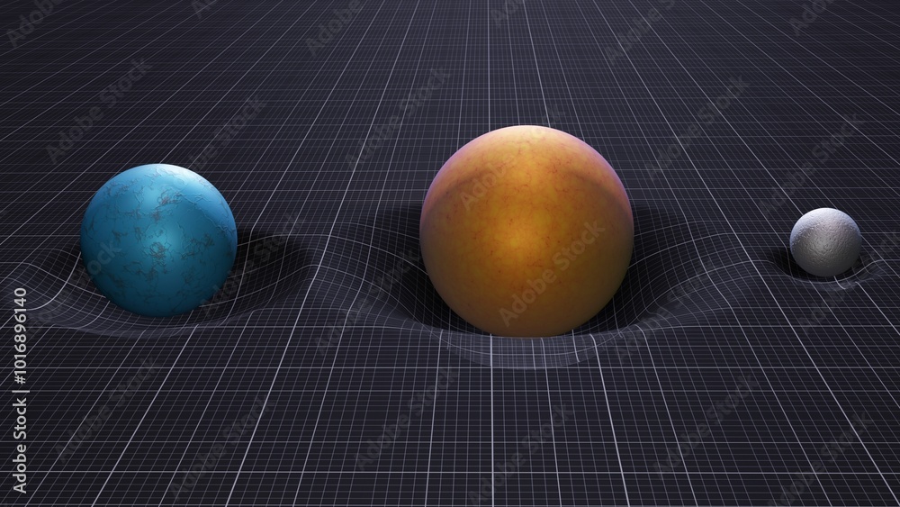 Stellar objects warping space. Gravity warps space-time. Suns, planets ...