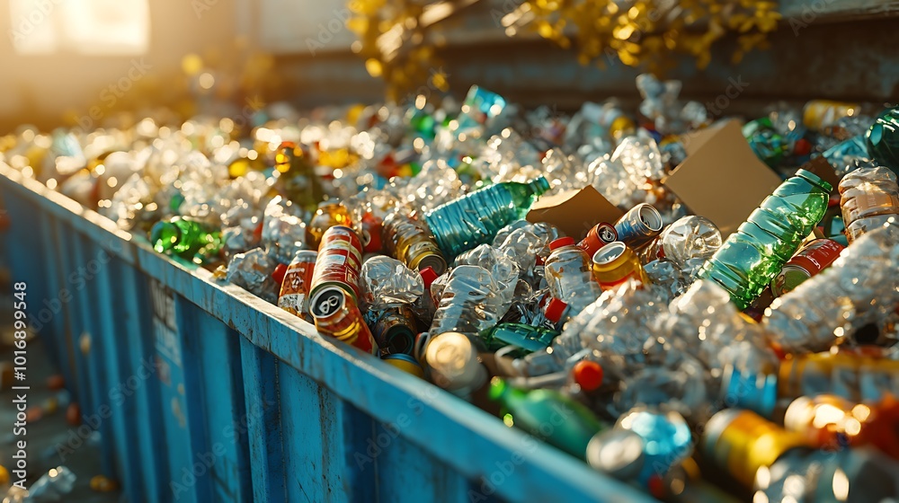 A detailed shot of recyclable materials like flattened cardboard ...
