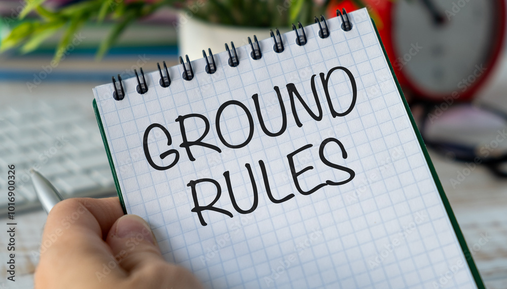 GROUND RULES text on notebook with chart on office background Stock ...