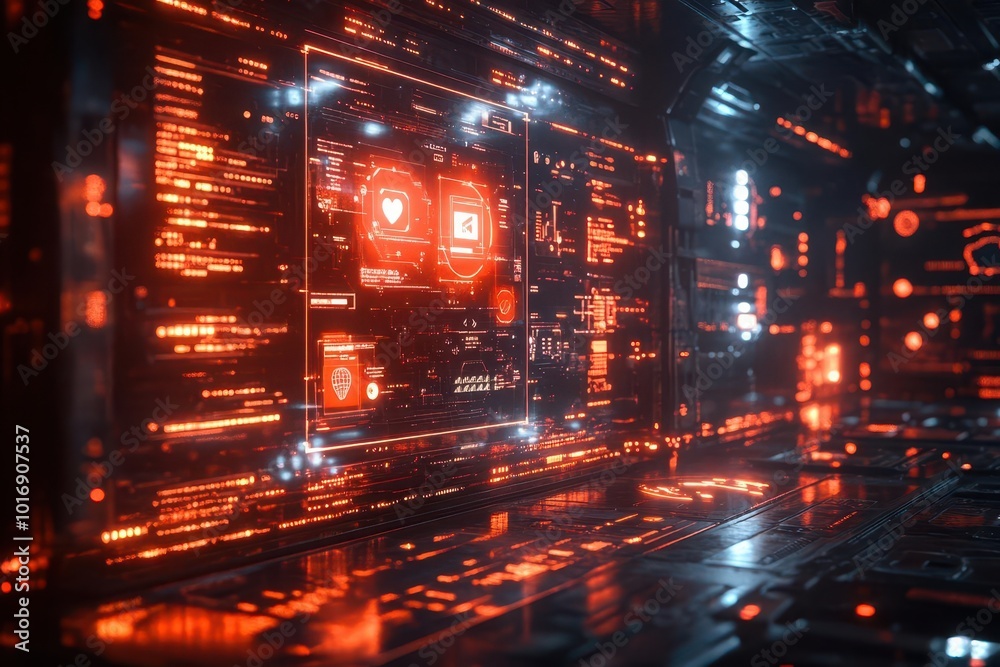 futuristic digital marketing concept featuring holographic social media ...