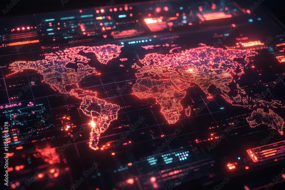 futuristic global supply chain visualization 3d holographic world map with interconnected ...