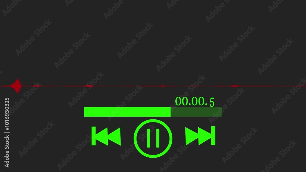 Black screen green color music player overlay template with red color ...